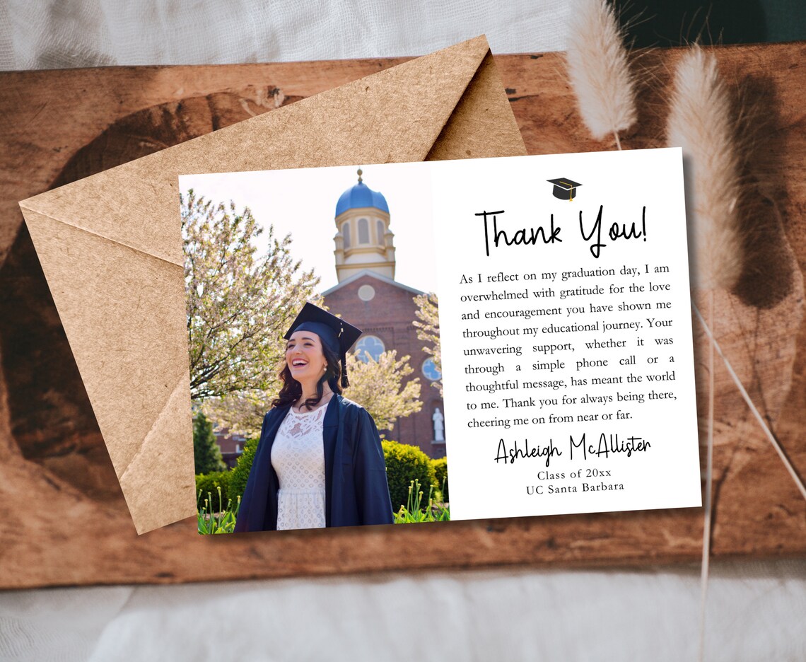 Graduation Thank You Photo Card Printable Template | Modern Graduation ...