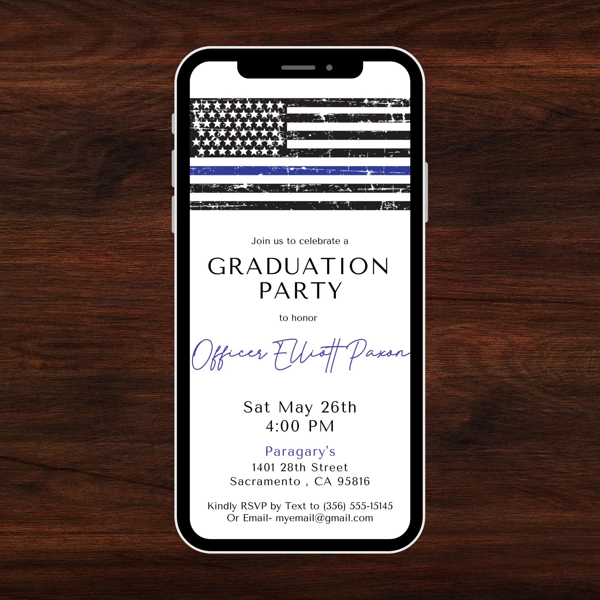 Police Graduation Digital Invitation, Blue Police Invite, Police ...