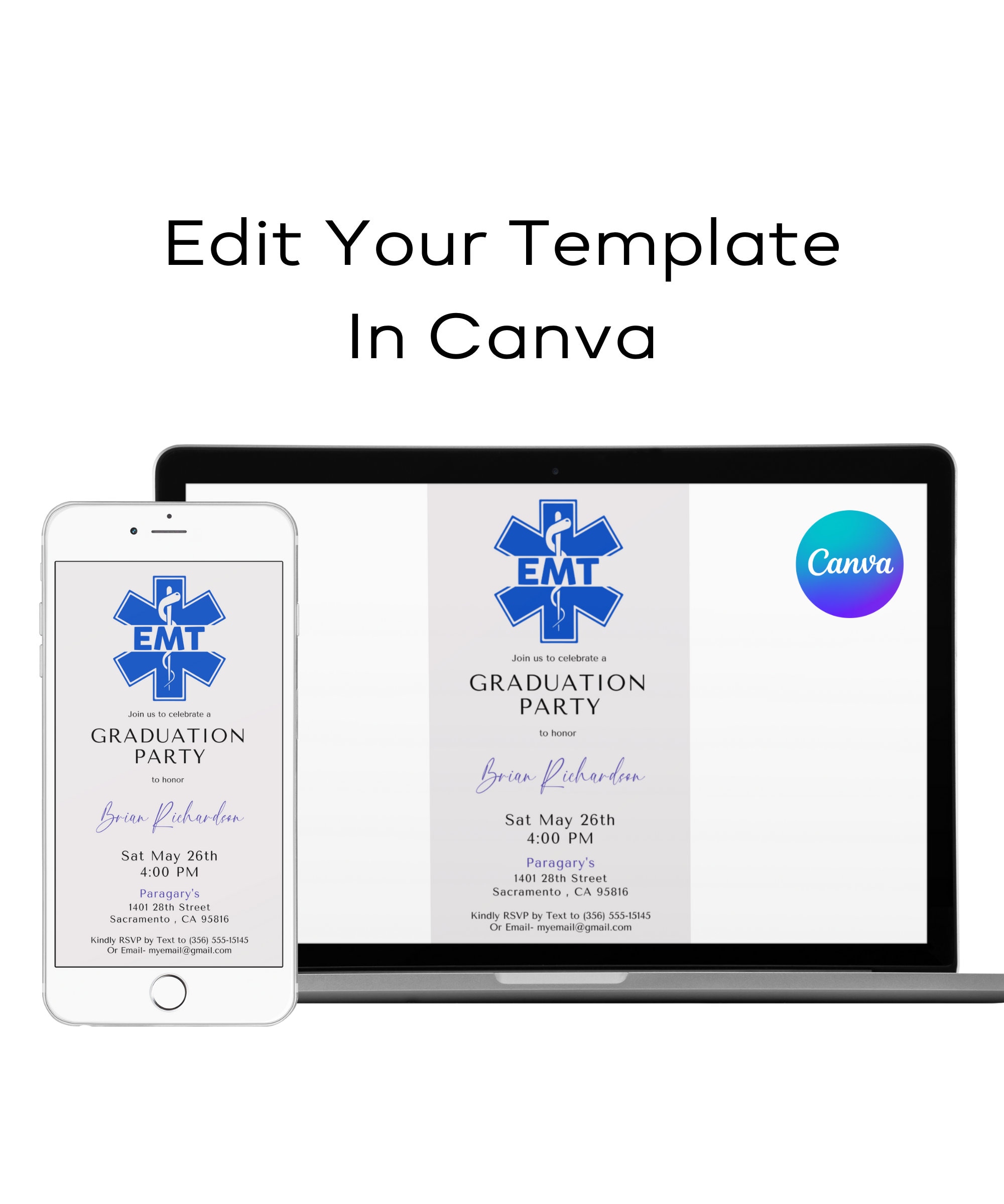 EMT Digital Graduation Party Invitation | EMT Party Evite | Editable ...