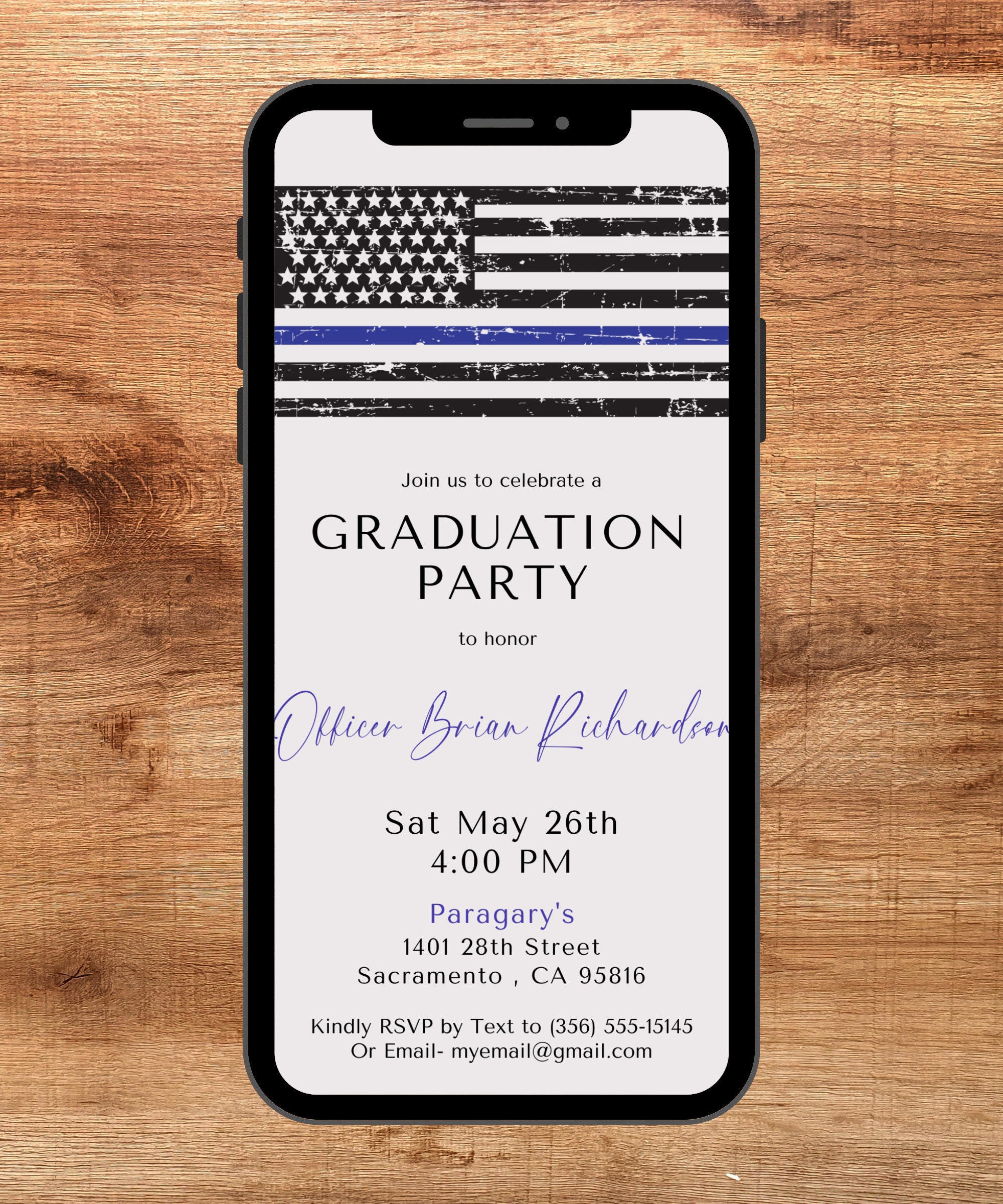 Police Graduation Digital Invitation | Blue and Grey Police Invite ...