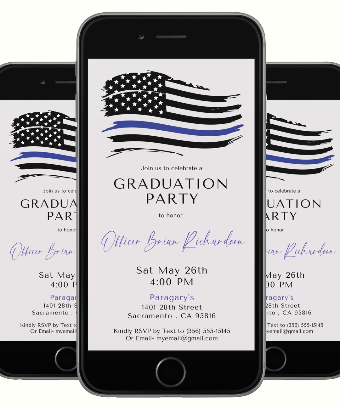 Police Graduation Digital Invitation | Blue and Grey Police Invite ...