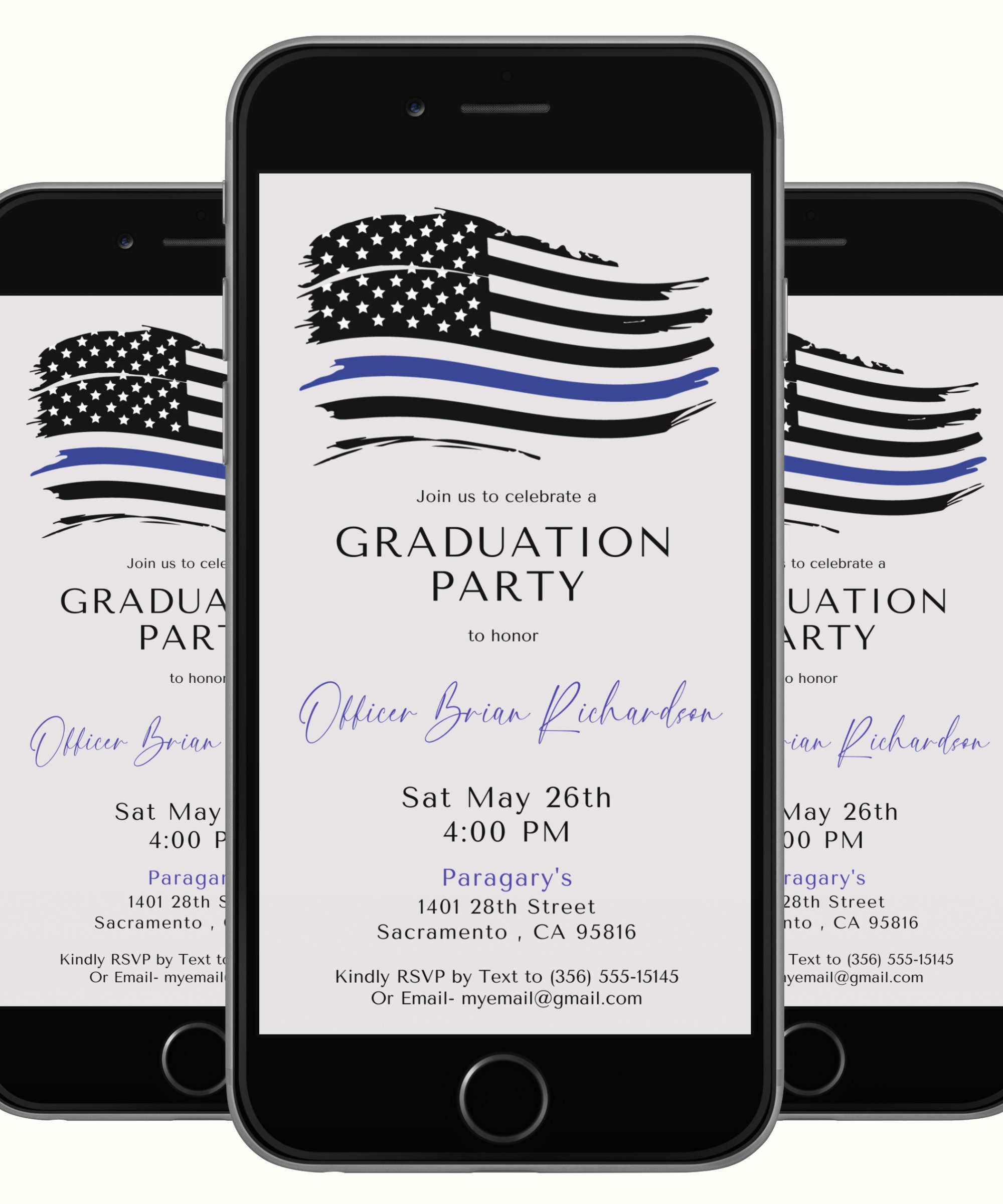 Police Graduation Digital Invitation | Blue and Grey Police Invite ...