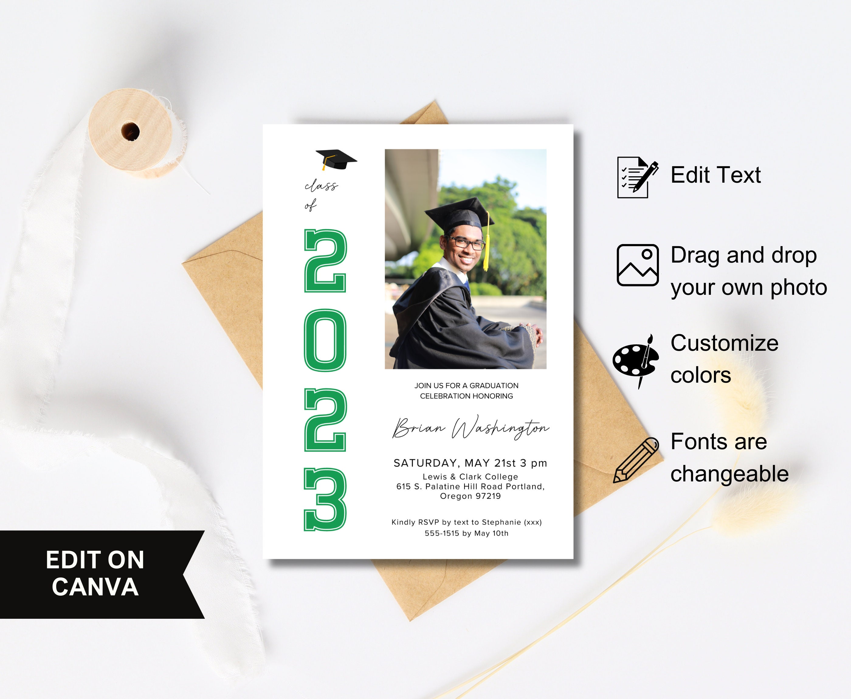 Graduation Photo Invitation Printable Template Announcement | Guy ...