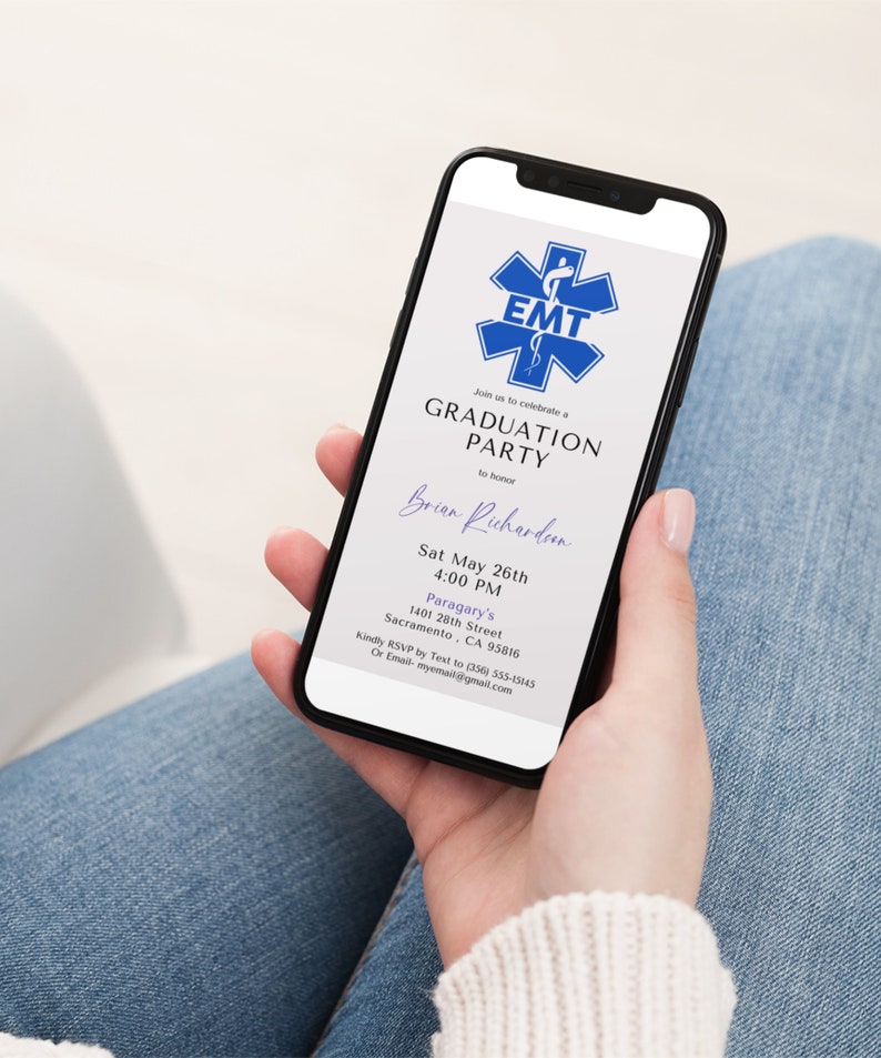 EMT Digital Graduation Party Invitation | EMT Party Evite | Editable ...