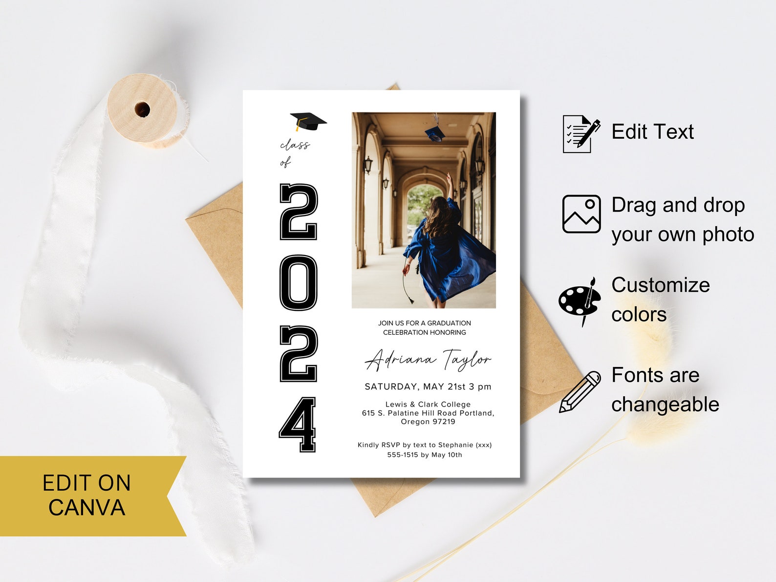 Graduation Photo Invitation Printable Template Announcement Guy ...