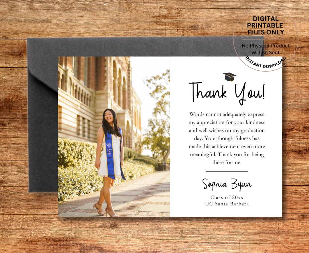 Graduation Thank You Photo Card Printable Template | Modern Graduation ...