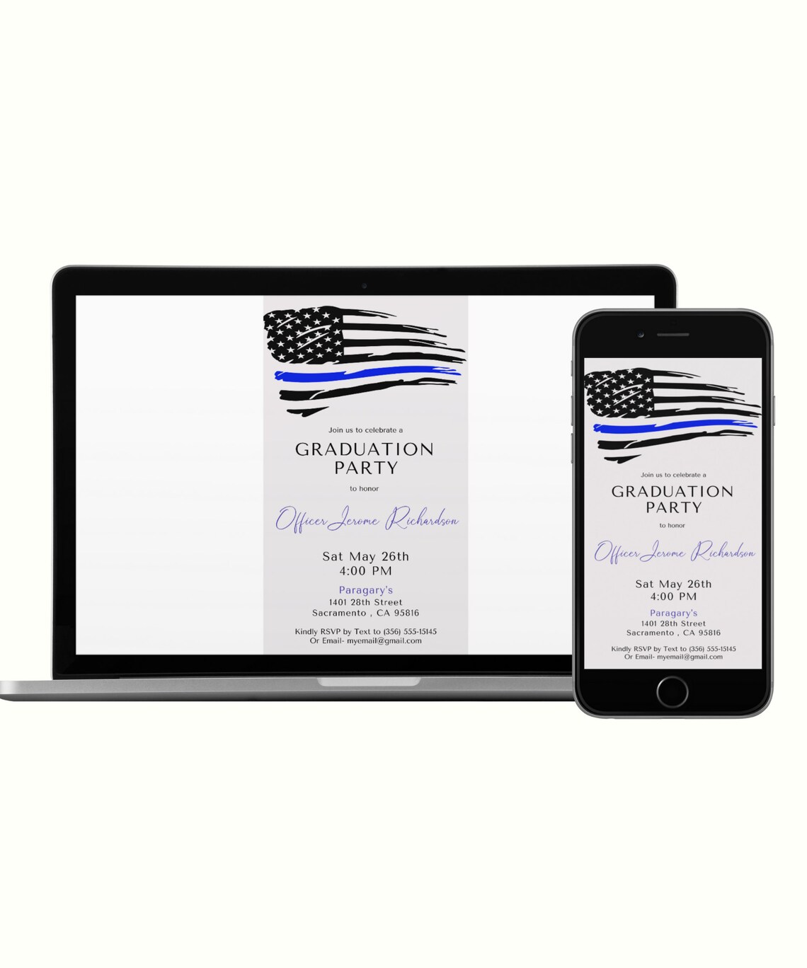 Police Graduation Digital Invitation | Blue and Grey Police Invite ...