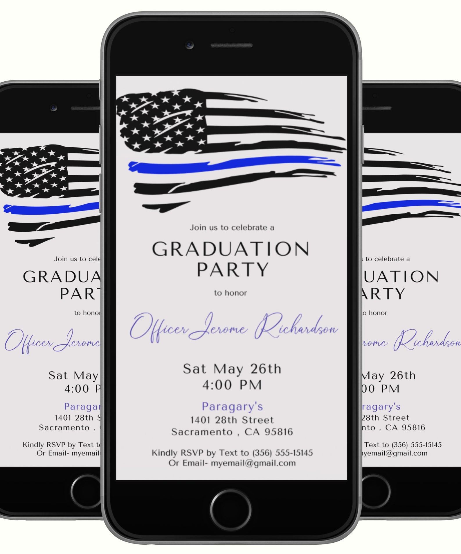 Police Graduation Digital Invitation | Blue and Grey Police Invite ...