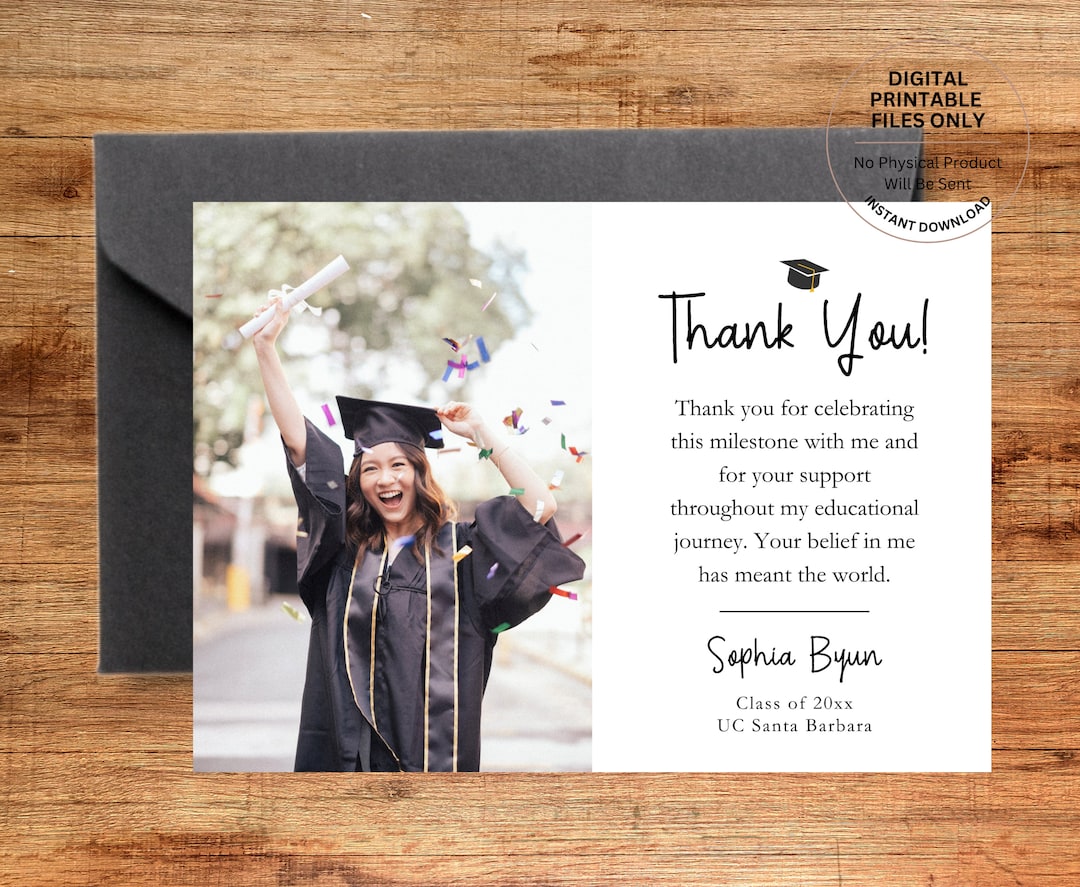 Graduation Thank You Photo Card Printable Template | Modern Graduation ...
