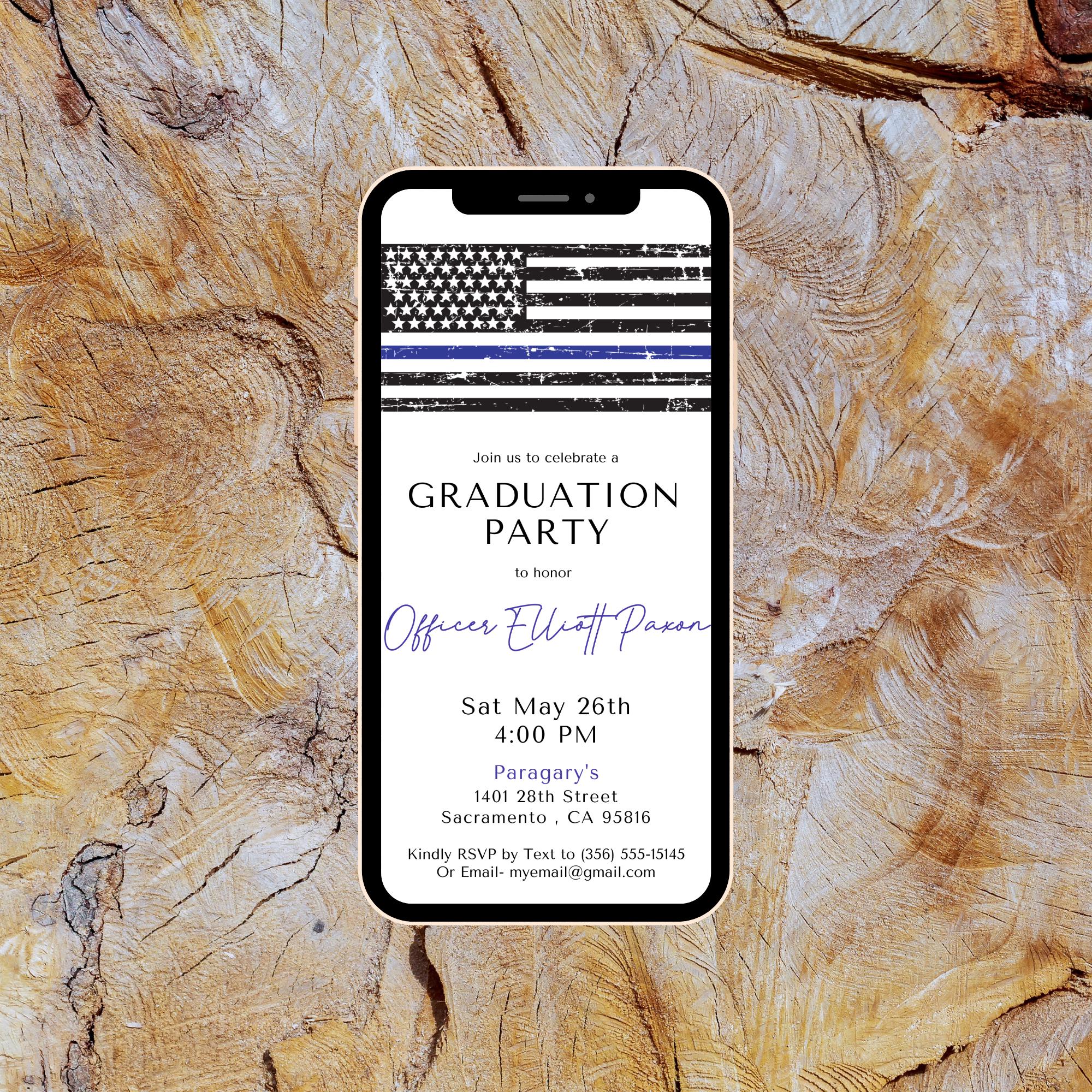 Police Graduation Digital Invitation, Blue Police Invite, Police ...