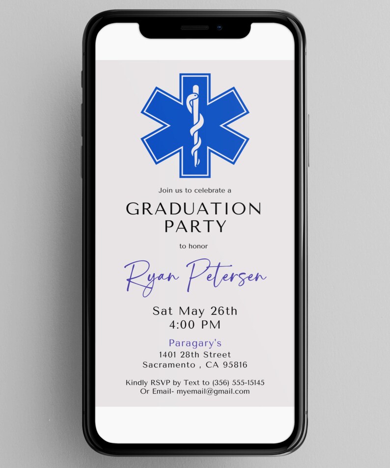 EMT Digital Graduation Party Invitation | EMT Party Evite | Editable ...