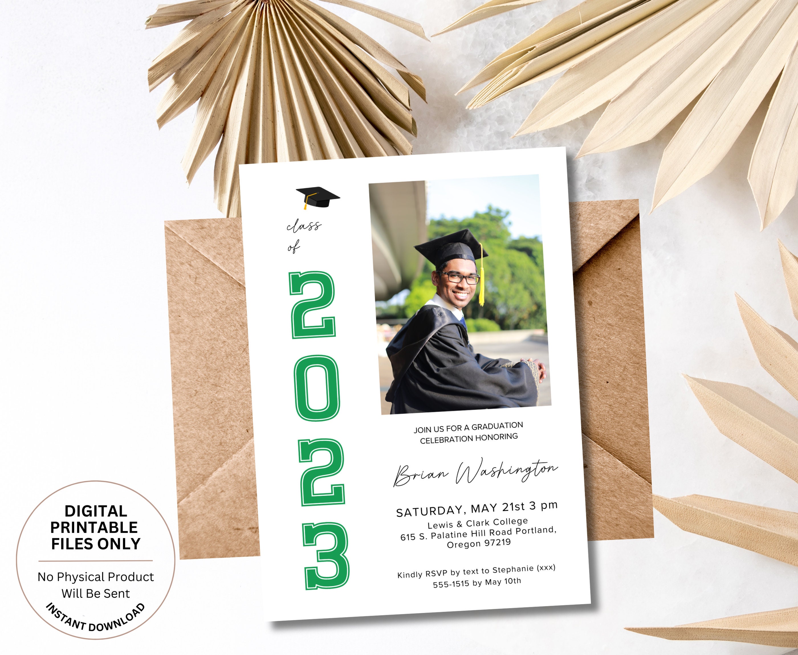 Graduation Photo Invitation Printable Template Announcement | Guy ...