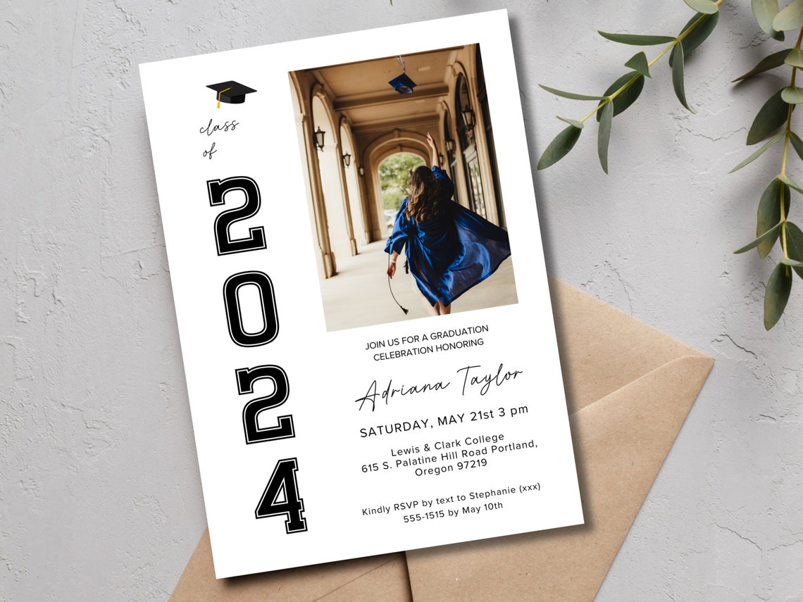 Graduation Photo Invitation Printable Template Announcement Guy ...