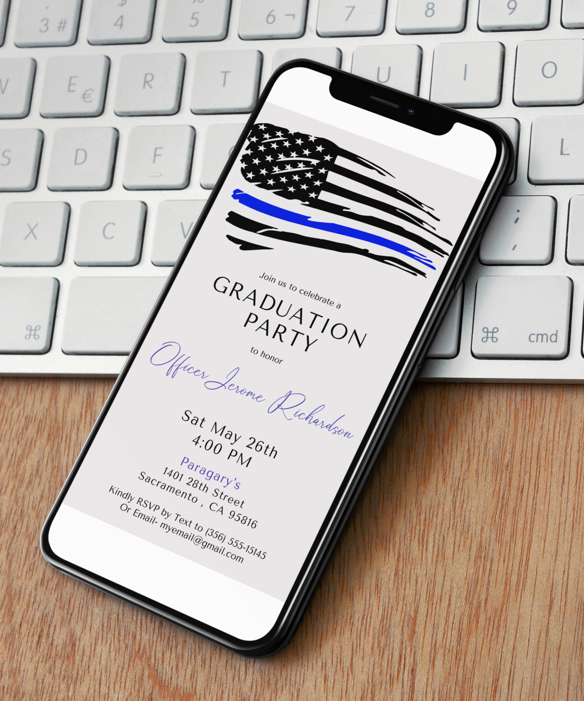 Police Graduation Digital Invitation | Blue and Grey Police Invite ...