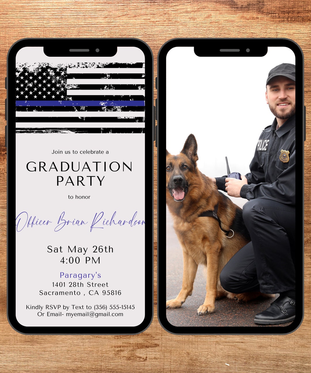 Police Graduation Digital Invitation | Blue and Grey Police Invite ...
