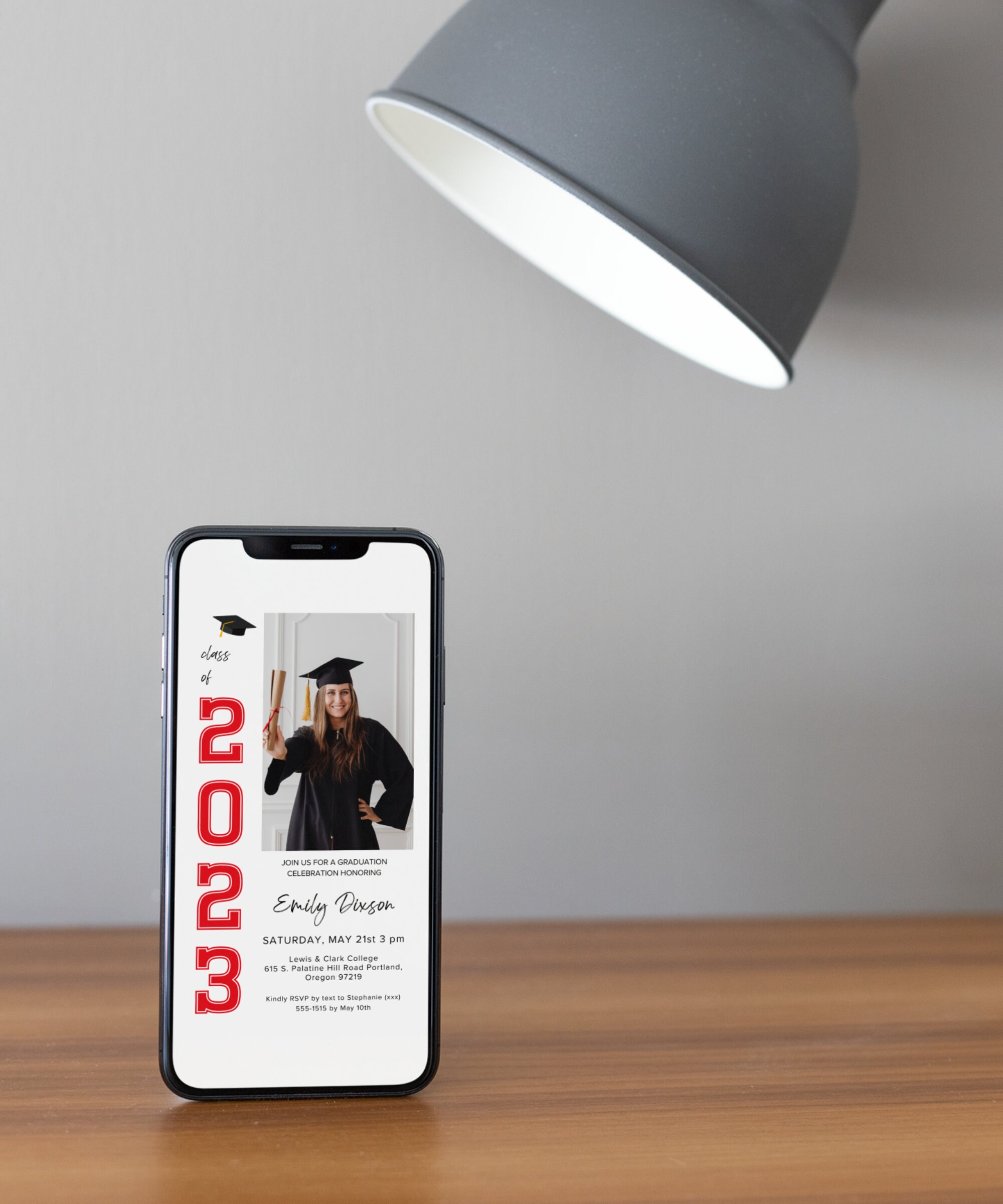 E Invite Graduation Digital Grad Announcement Photo Graduation Card Red ...