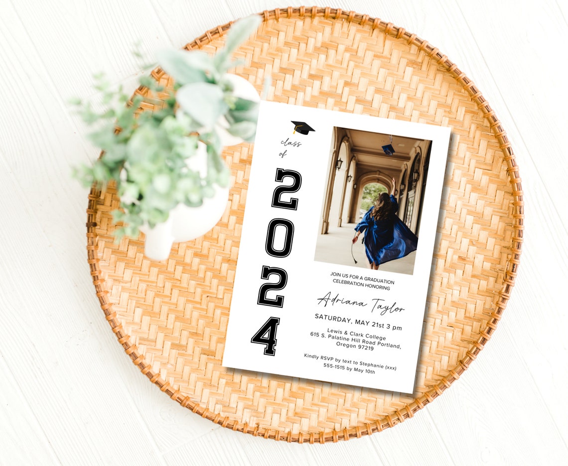 Graduation Photo Invitation Printable Template Announcement Guy ...