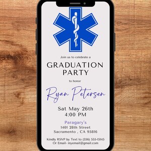 EMT Digital Graduation Party Invitation | EMT Party Evite | Editable ...