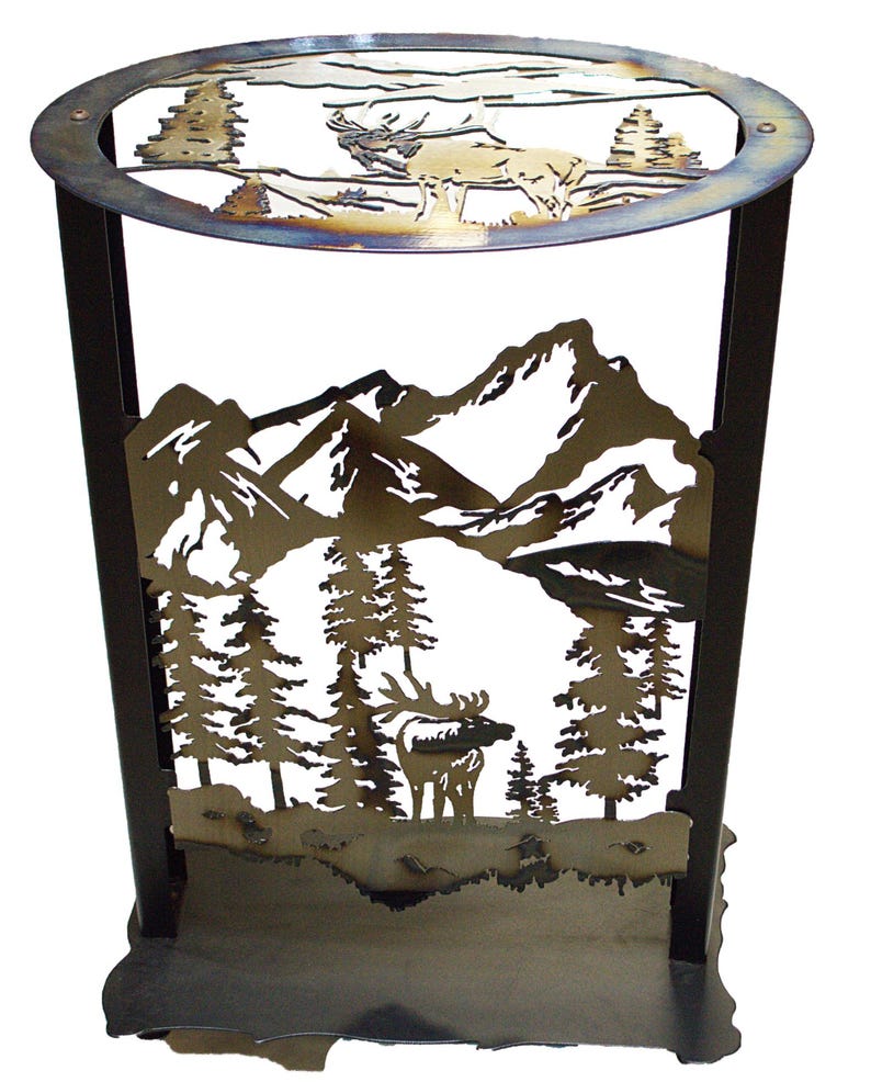 Rustic Elk & Mountain Metal Accent Table - Etsy
