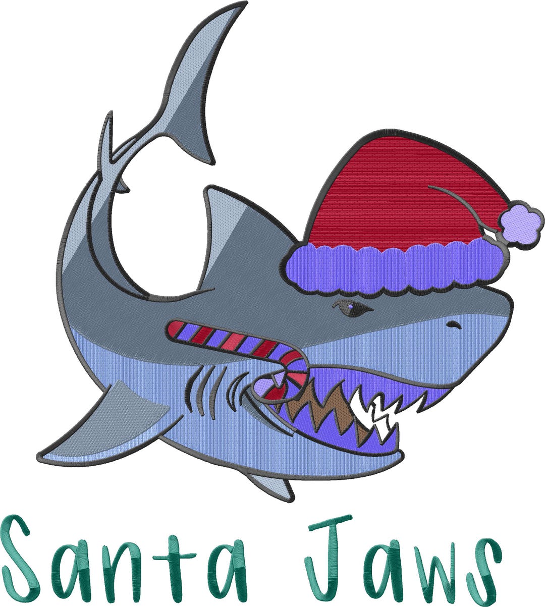 Santa Jaws- Shark Cartoon Warm Weather Christmas Themed Embroidery - Etsy