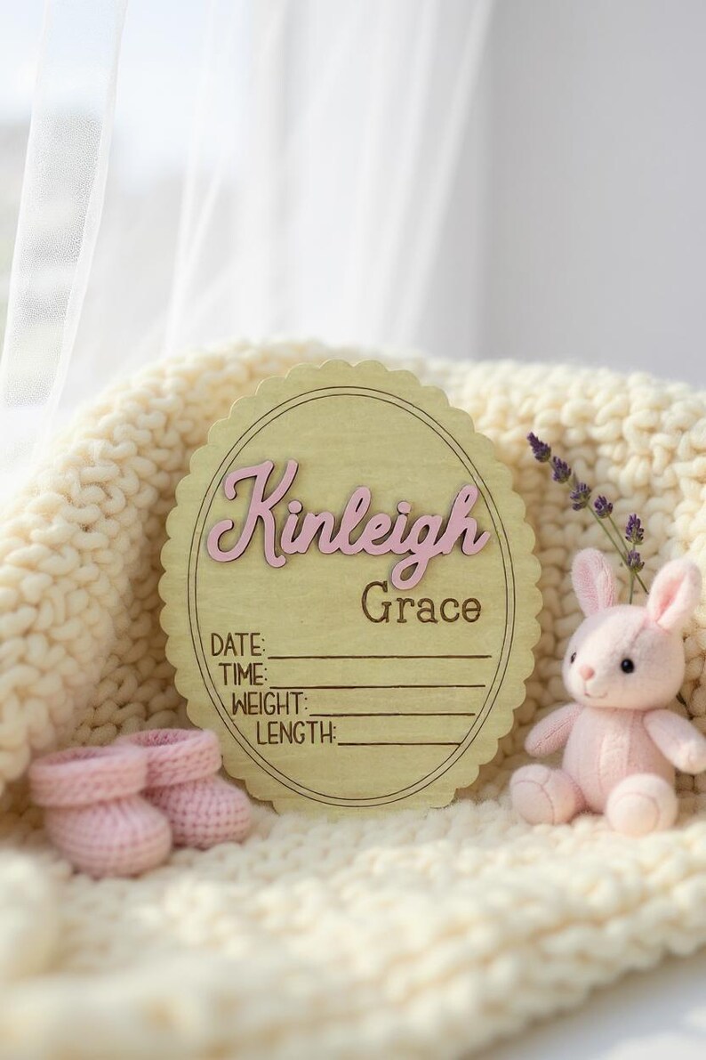 Personalized Baby Name Sign, Floral Engraved Wooden Birth Announcement ...
