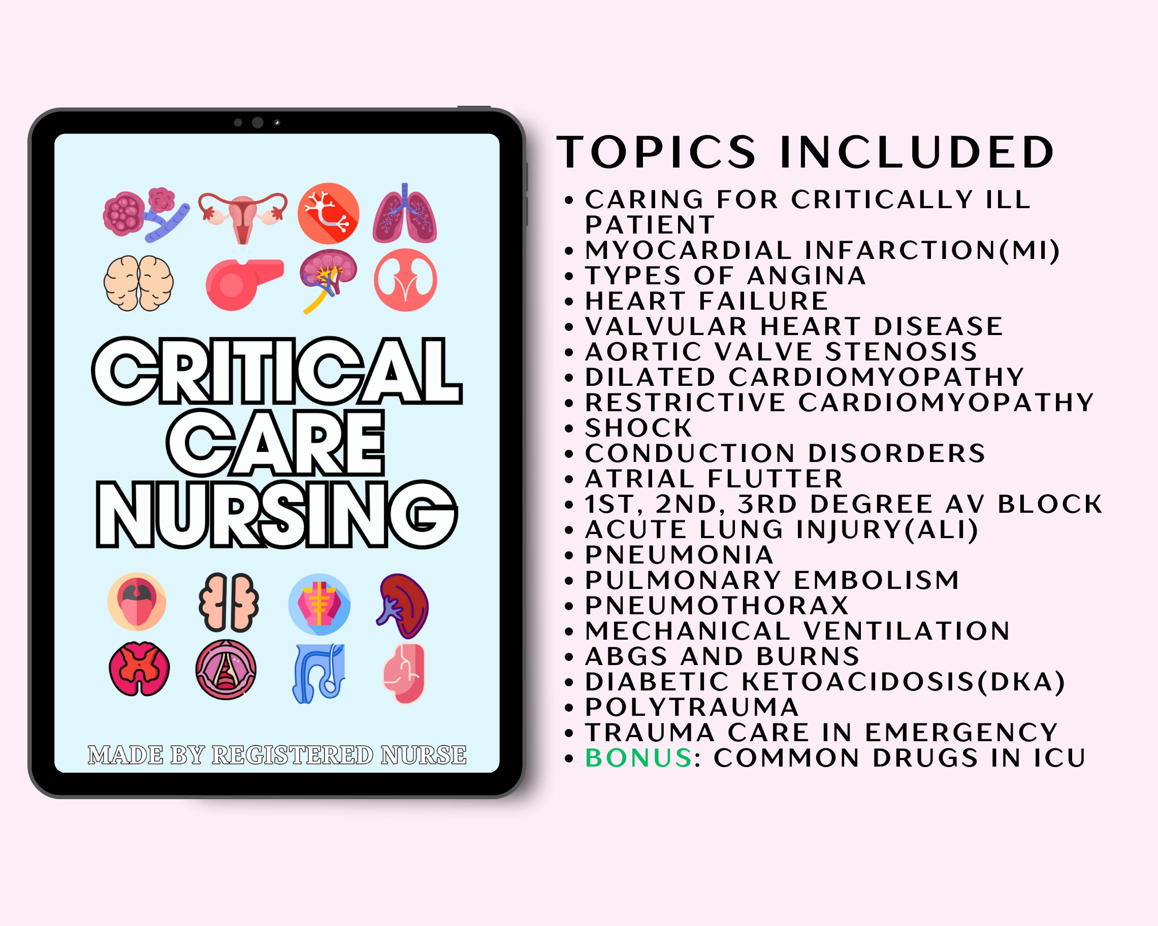 Critical Care Nursing 2024 Edition, ICU Study Guide, Med Surg, Nursing ...