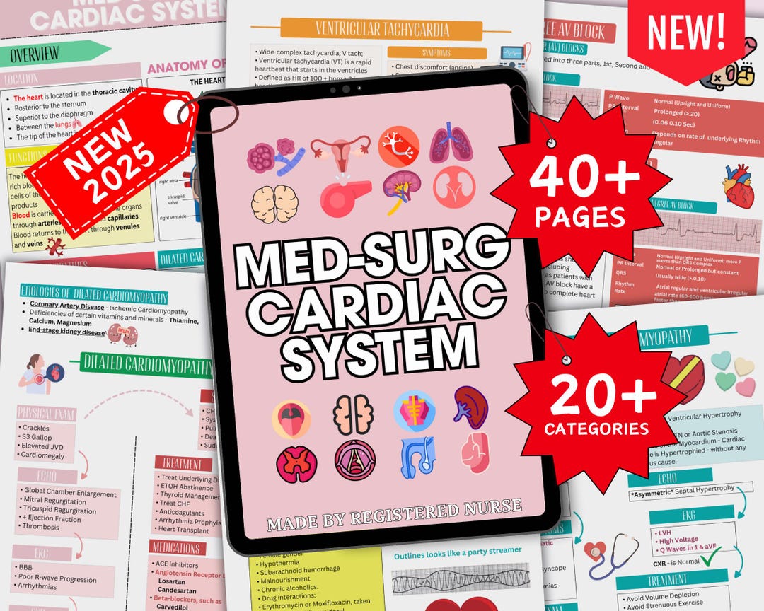 Cardiac Nursing Notes Bundle, Cardiovascular System, Med Surg (2025) - Etsy
