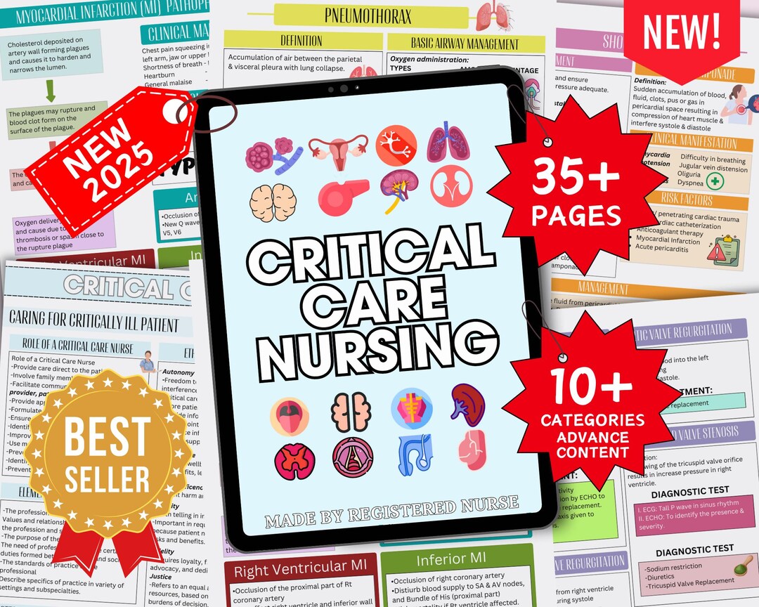 Critical Care Nursing 2024 Edition, ICU Study Guide, Med Surg, Nursing ...