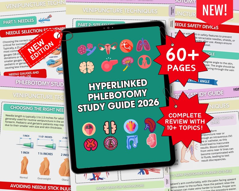 Hyperlinked Phlebotomy Study Guide, 10+ Topics, Colorful and Concise ...