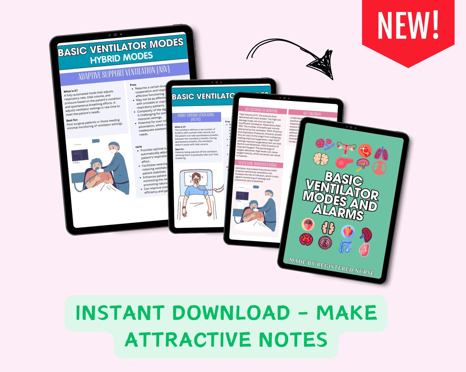 Ventilator Modes & Alarms Cheat Sheet | Nurse Study Guide (digital ...