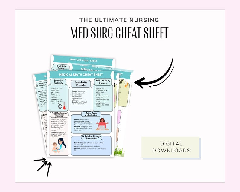 100+ Medication Math Cheat Sheet, Nursing Dosage Calculation Guide, 10 ...
