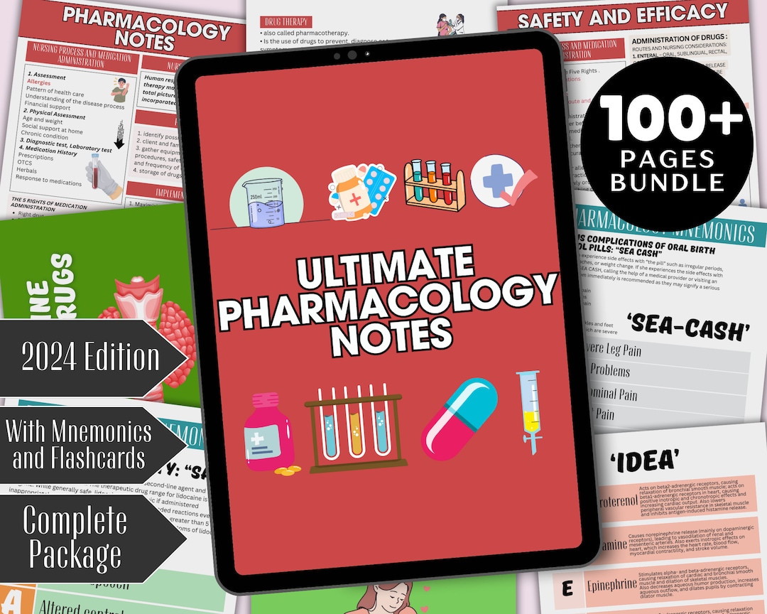 Pharmacology Study Guide Bundle 100 Pages, Pharmacology Notes, Nursing ...