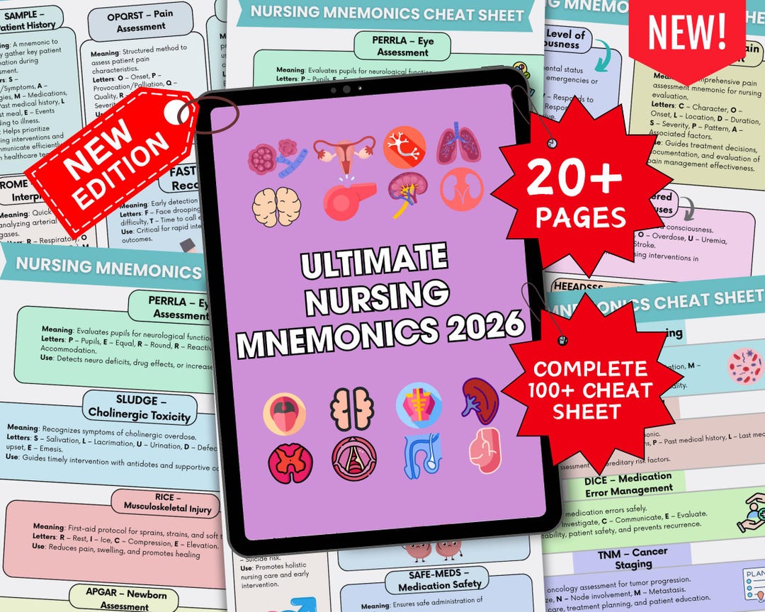 Nursing Mnemonics Cheat Sheet Bundle, Nursing Study Guide, Med Surg ...