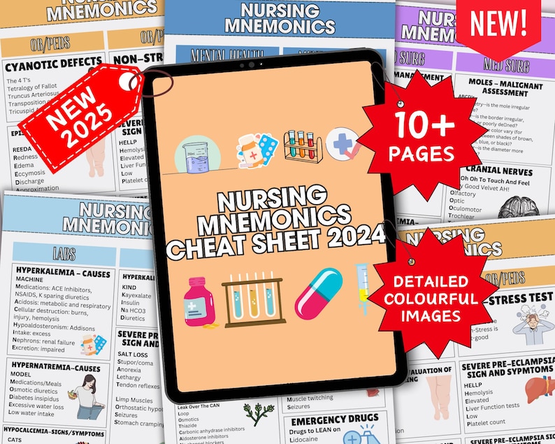 Nursing Mnemonics Cheat Sheet Bundle, Nursing Study Guide, Med Surg ...