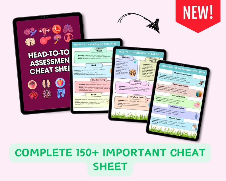 150+ Head to Toe Assessment Cheat Sheet 2025, Nursing Study Guide ...