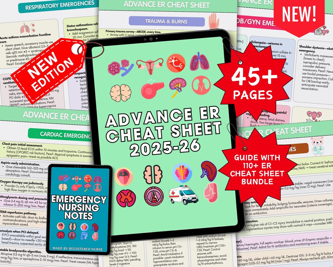 ER Nursing Cheat Sheet Bundle, Critical Care, ICU Study Guide (digital ...