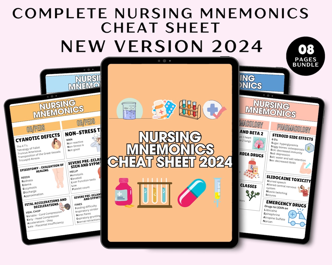 Nursing Mnemonics Cheat Sheet Bundle, Nursing Study Guide, Med Surg ...