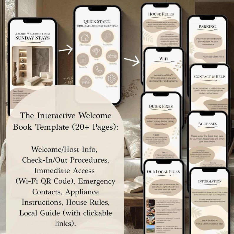 Interactive Welcome Book Template Airbnb | Modern Welcome Guide Book ...