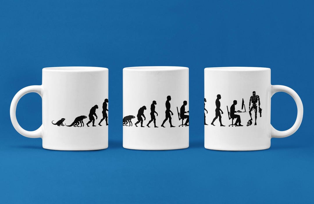 Funny Human Evolution to AI Robot Mug, Geeky Tech Humor Coffee Cup ...