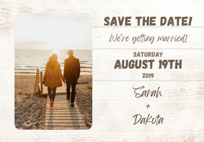 Rustic Save the Date Wedding Invitation Printed Wood Background Save ...