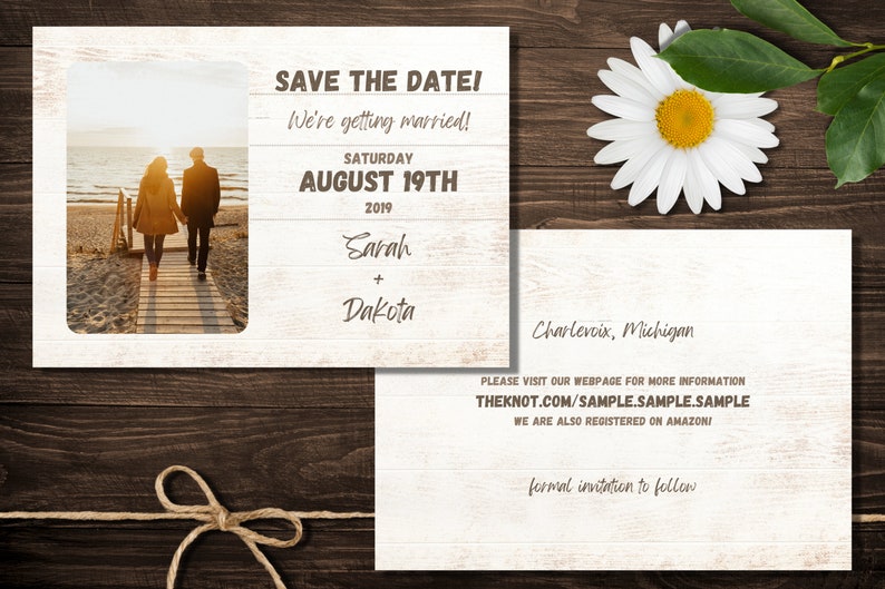 Rustic Save the Date Wedding Invitation Printed Wood Background Save ...