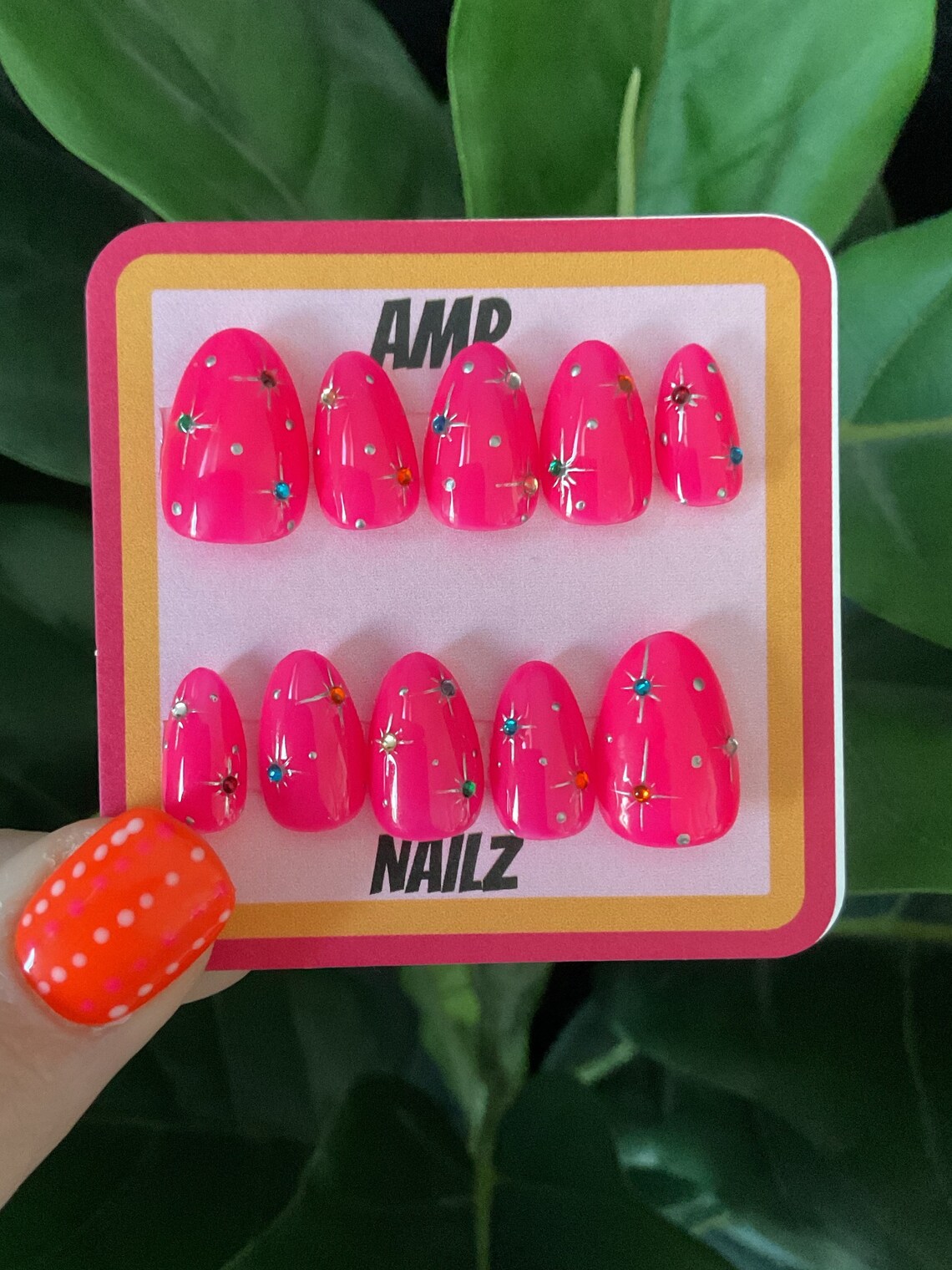 Hand Painted Neon Pink Starburst Press on Nails,gel Nails, Star Nails ...