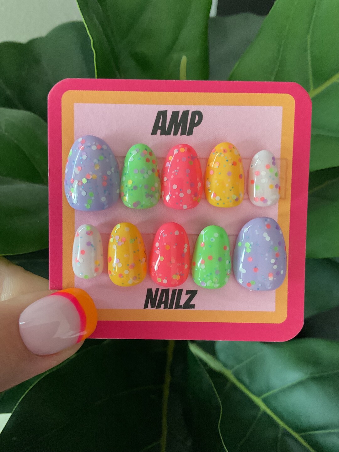 Hand Painted Colorful Confetti Glitter Pastel Mismatch Custom Press on ...