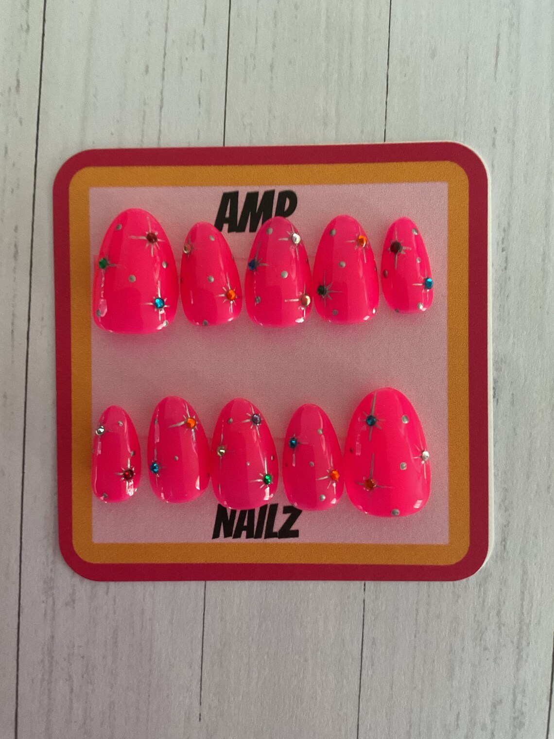Hand Painted Neon Pink Starburst Press on Nails,gel Nails, Star Nails ...
