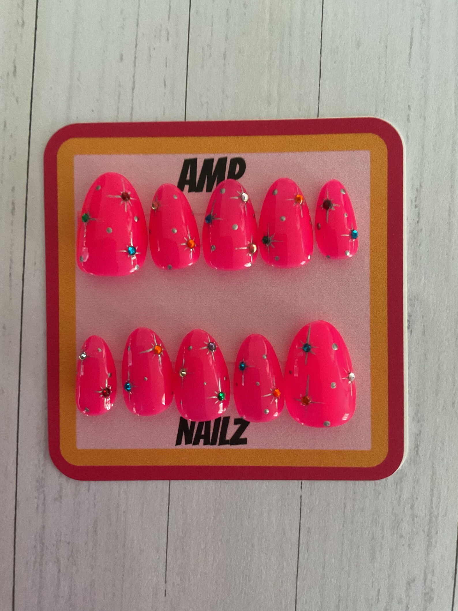 Hand Painted Neon Pink Starburst Press on Nails,gel Nails, Star Nails ...