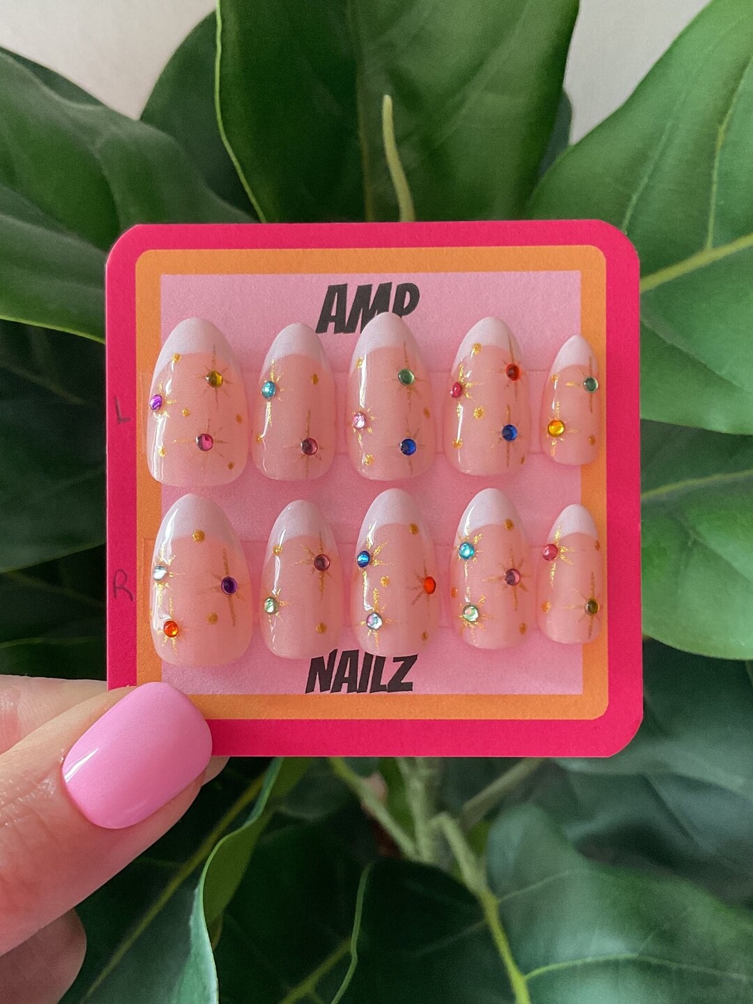 Hand Painted White French Starburst Press on Nails,gel Nails, Star ...