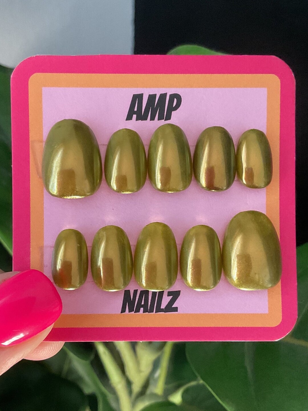 Hand Painted Green Chrome Press on Nails, Press on Nails,gel Nails ...