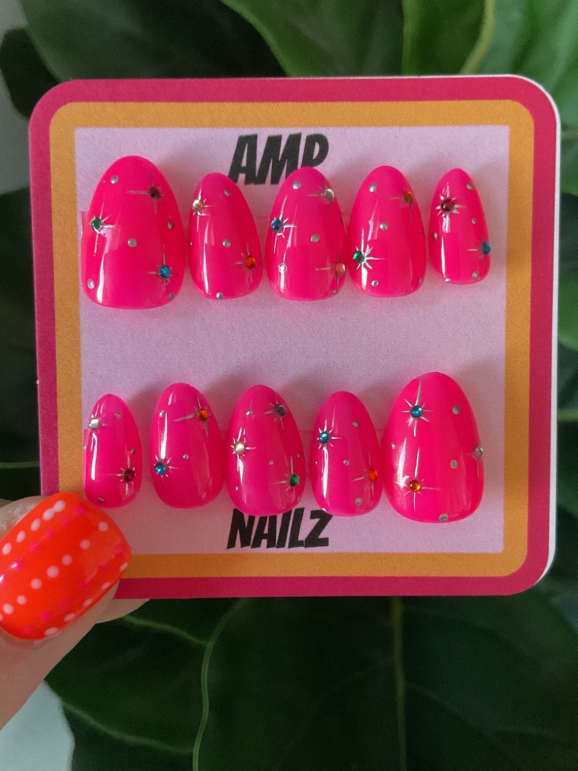 Hand Painted Neon Pink Starburst Press on Nails,gel Nails, Star Nails ...