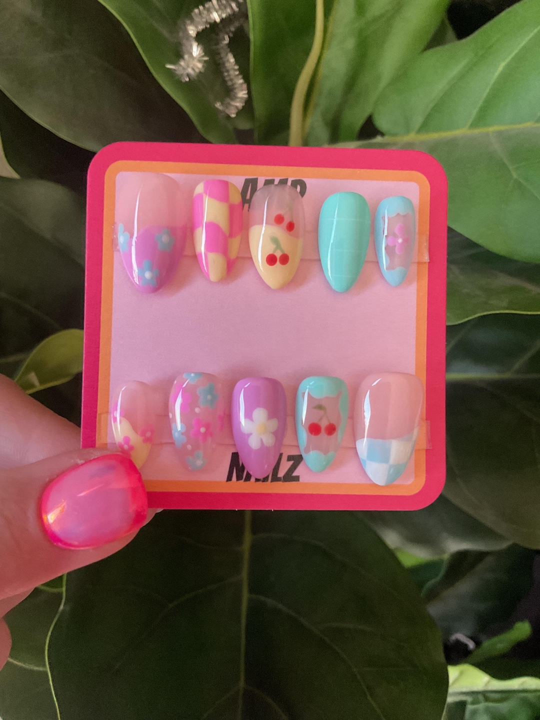 Hand Painted Colorful Pastel Mismatch, Press on Nails, Spring Gel Nails ...