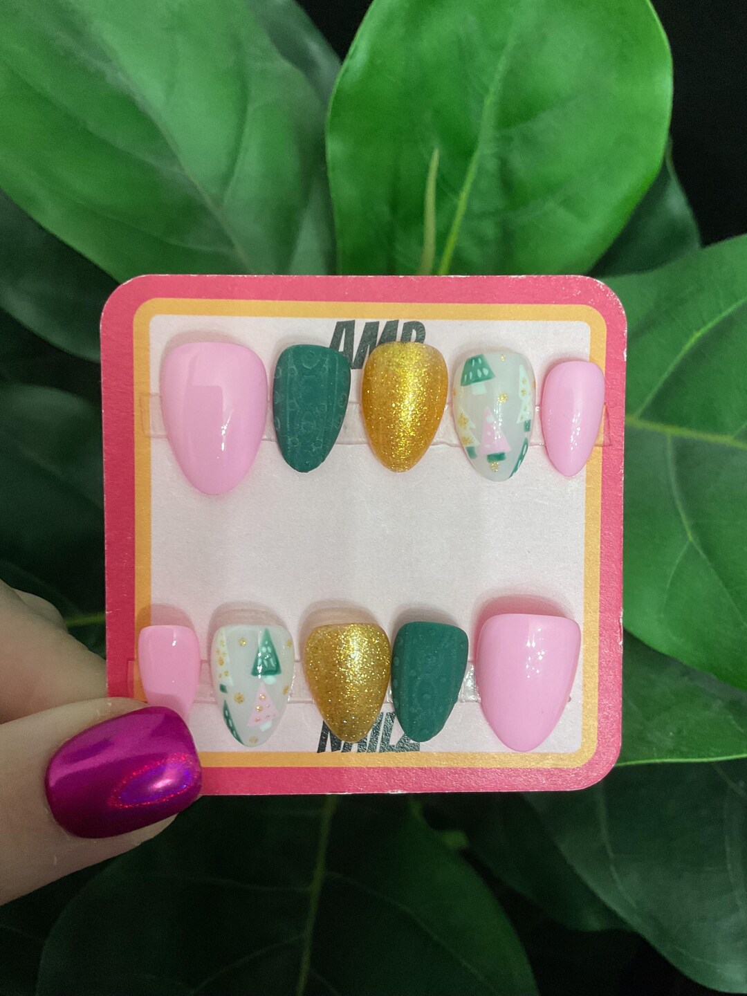 Hand Painted Christmas Trees Press Ons,christmas Press on Nails,holiday ...